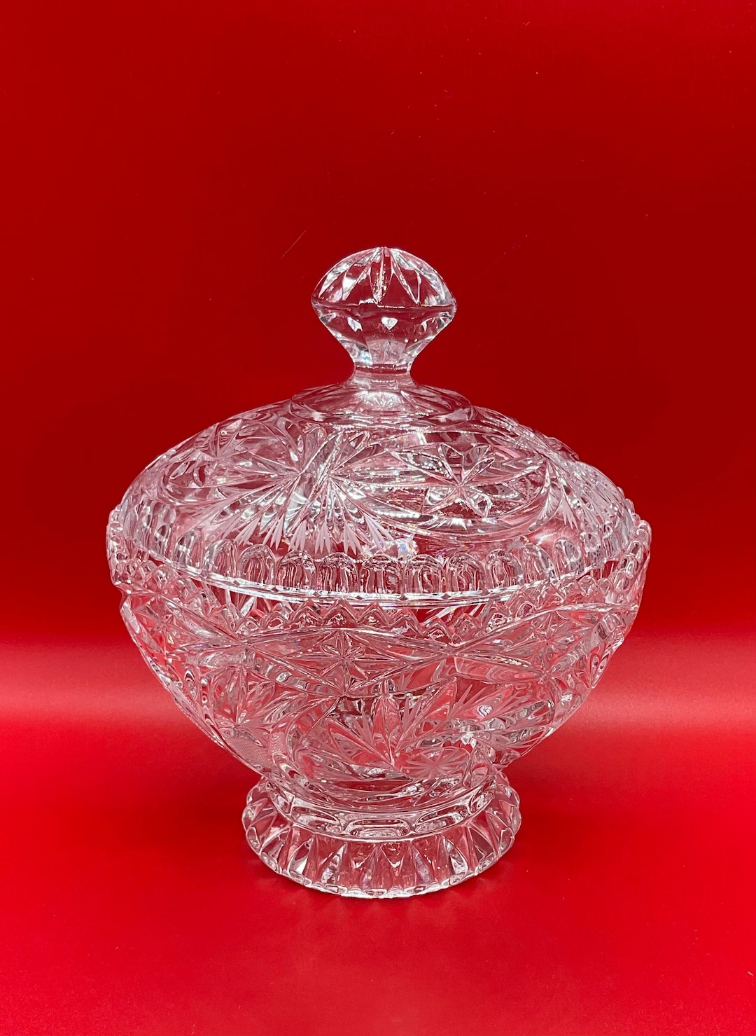 Vintage Crystal Clear Footed Covered Bowl - Etsy