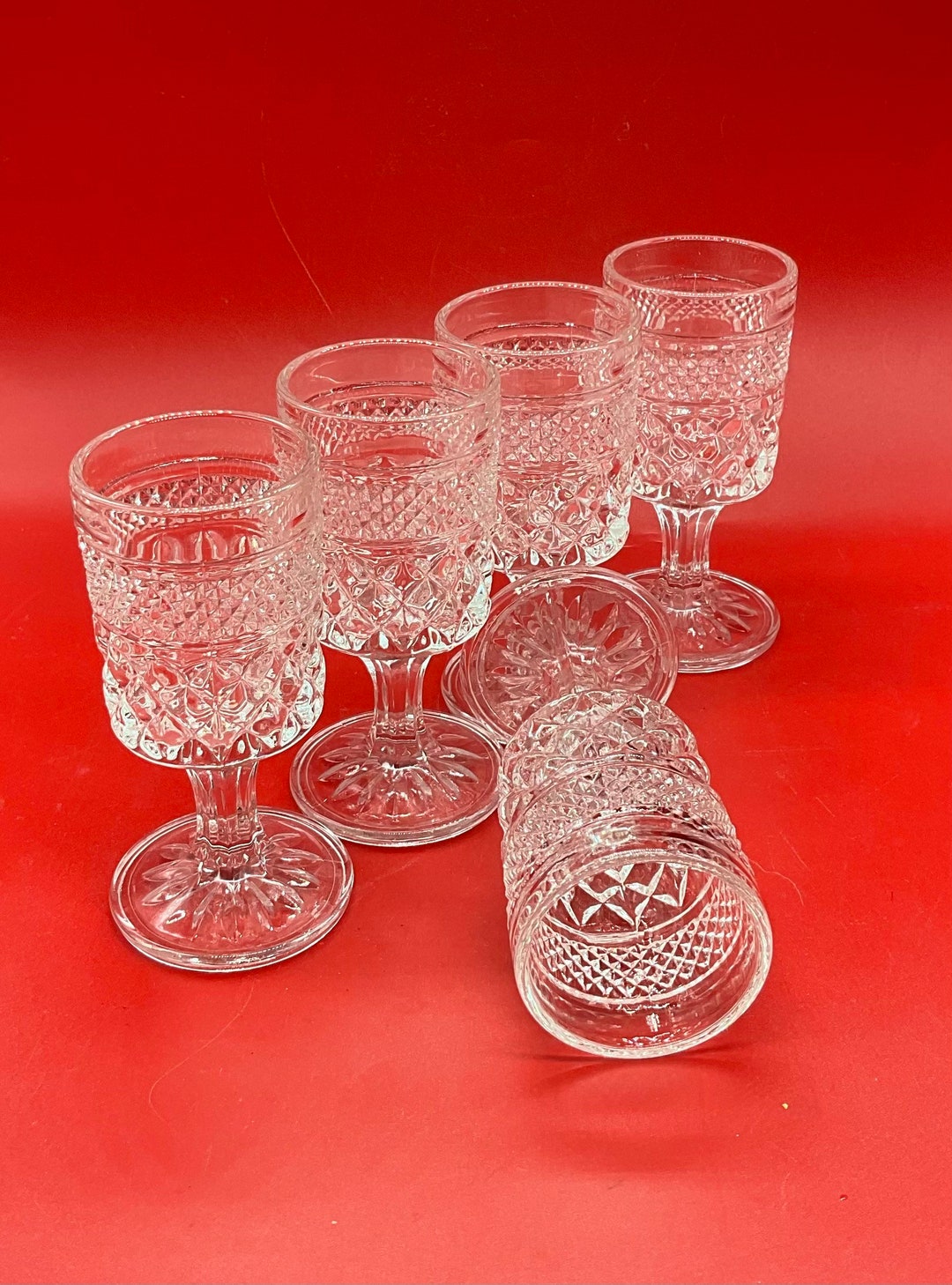 Vintage Set of 5 Libbey Radiant Liqueur Glasses,clear Diamond Cut Crystal Glass 3 Oz. Goblets - Etsy