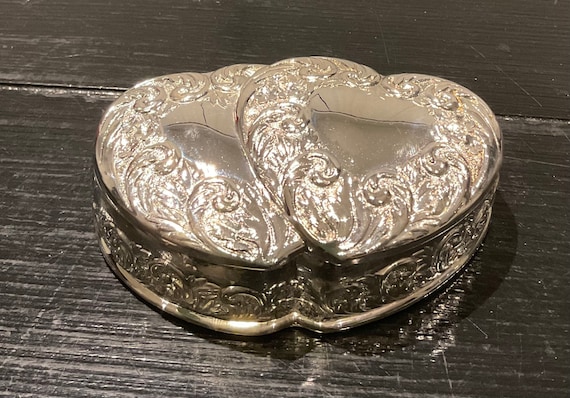 Godinger Silver Plated Double Heart Shaped Jewelry Box | Etsy