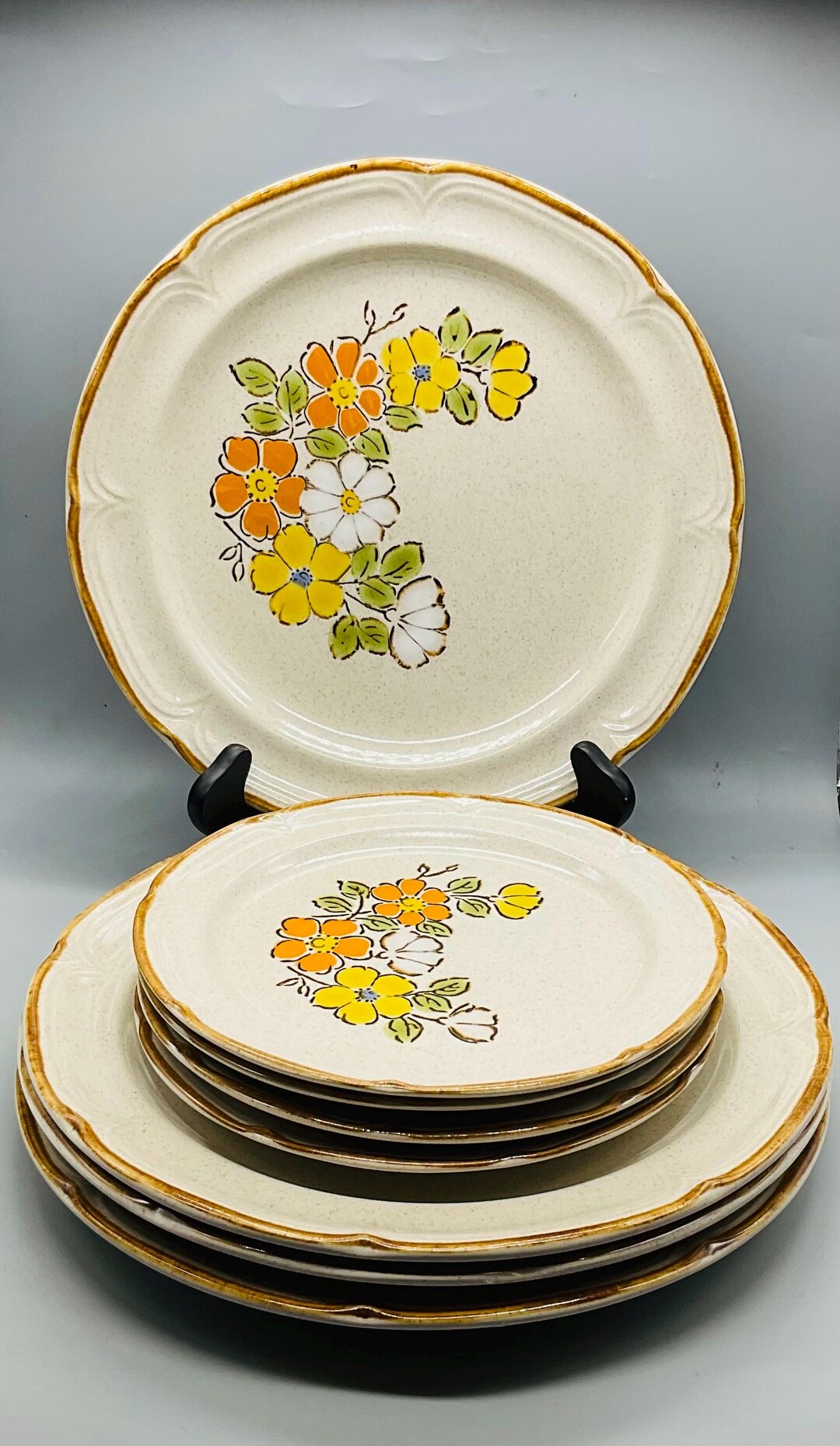 Vintage Hearthside Stoneware Baroque Spring Garden 4 Dinner Plates and ...