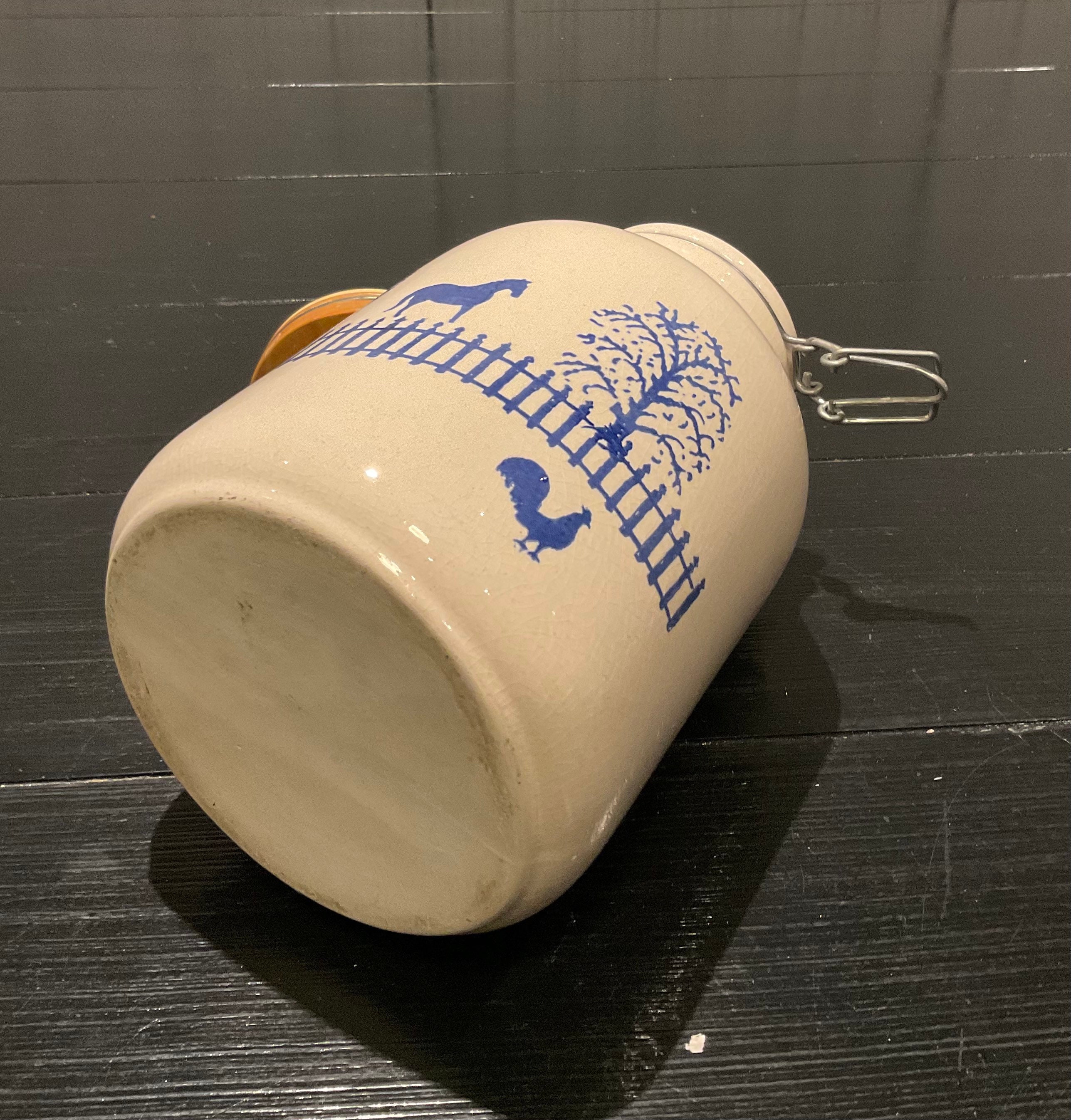 Vintage Glazed Stoneware Crock Canister With Wood Lid and - Etsy