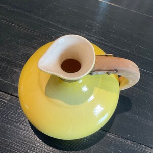 Vintage Beautiful Yellow Ceramic Pitcher With Wood Handle - Etsy