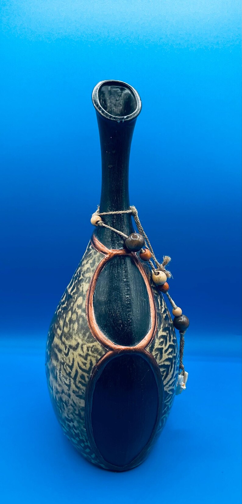 Vintage Long Neck Vessel / /vase Ceramic/ Clay Artifact Vase With Beads ...