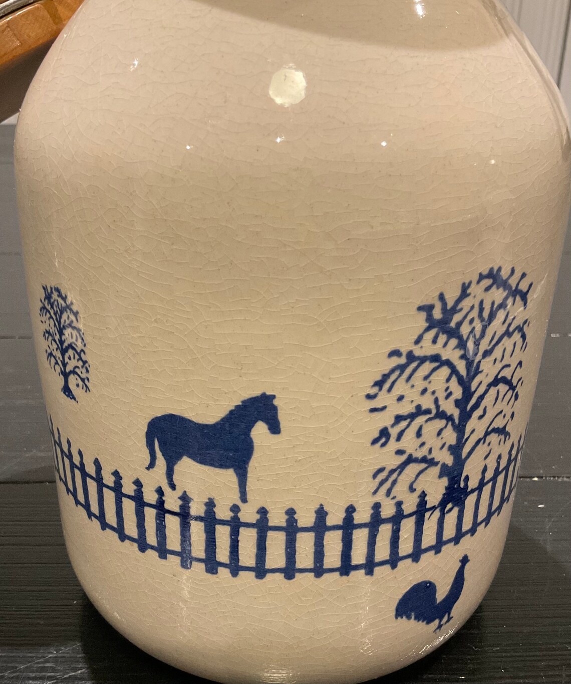 Vintage Glazed Stoneware Crock Canister With Wood Lid and | Etsy