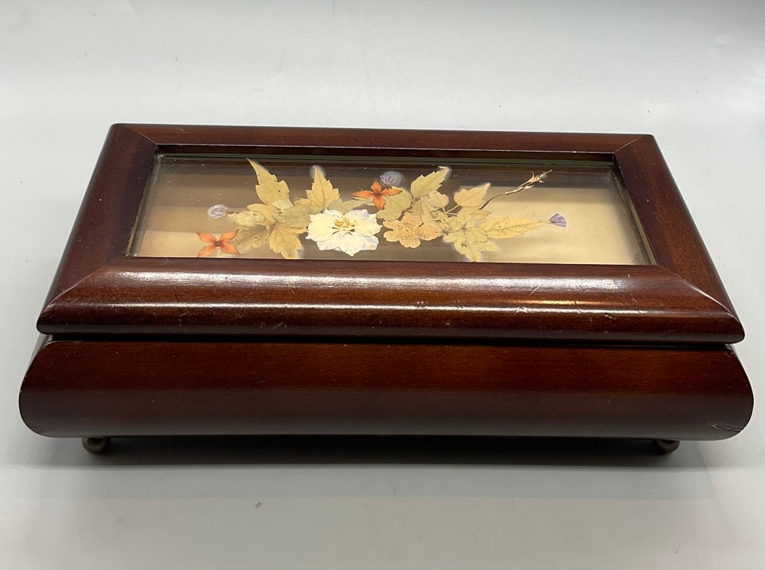 Vintage Pressed Flowers Wooden Musical Jewelry Box,plays Love Story - Etsy