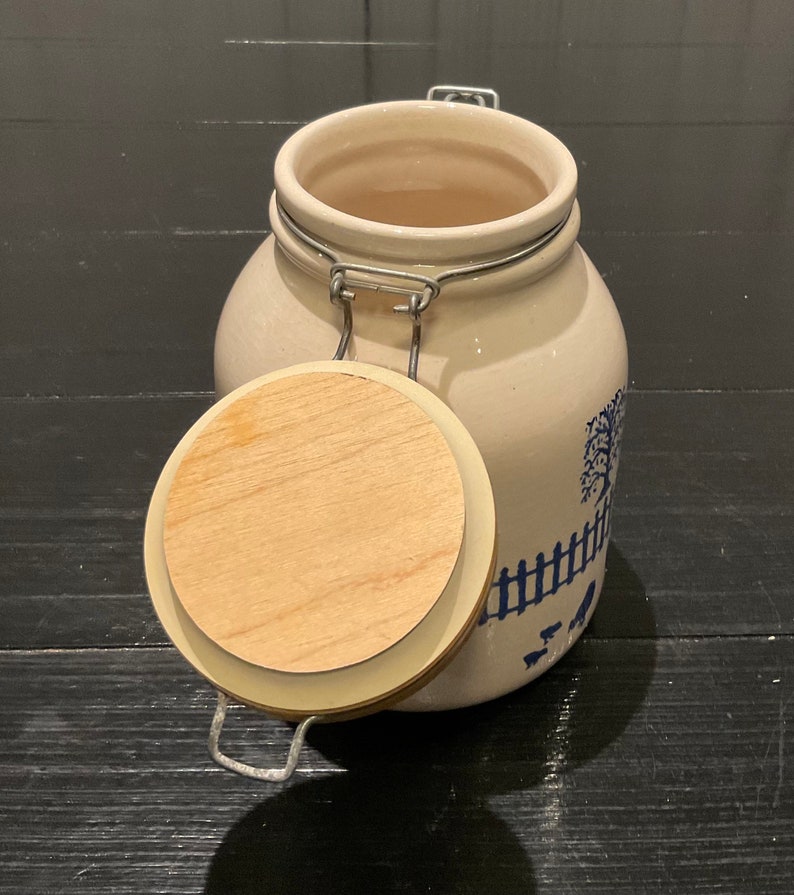 Vintage Glazed Stoneware Crock Canister With Wood Lid and - Etsy