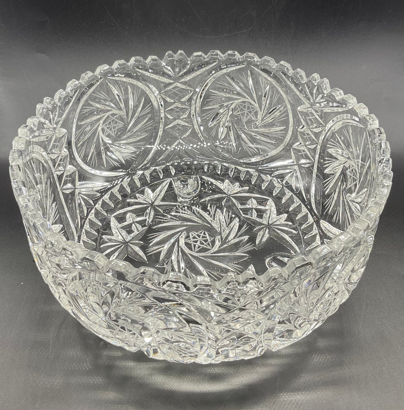 Vintage Lead Crystal Pinwheel,star and Diamond Pattern Footed 8 3/4” D ...