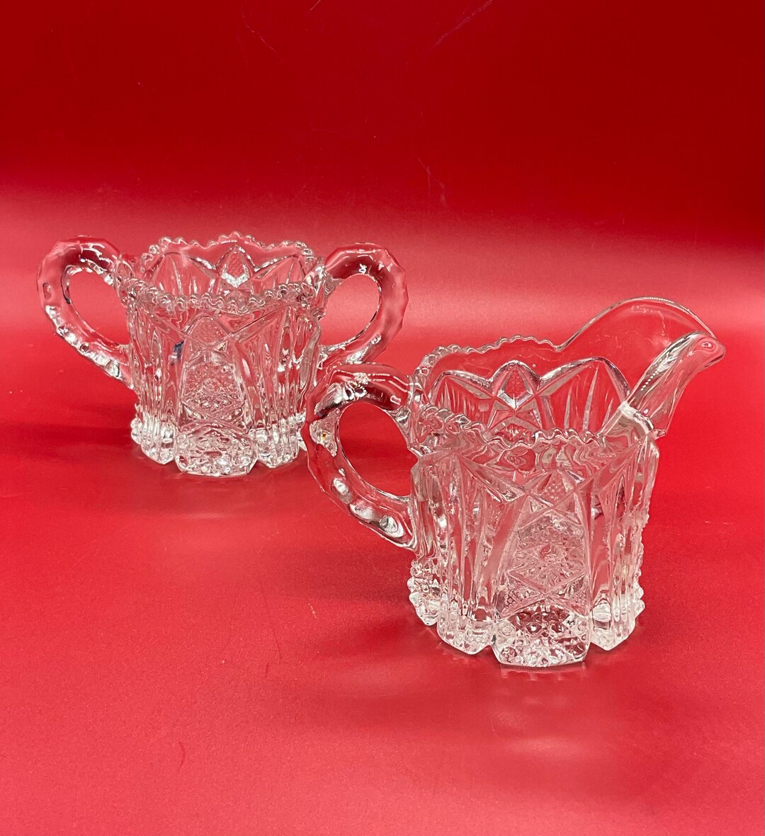 Vintage Pressed Crystal Glass Creamer and Sugar Bowl - Etsy