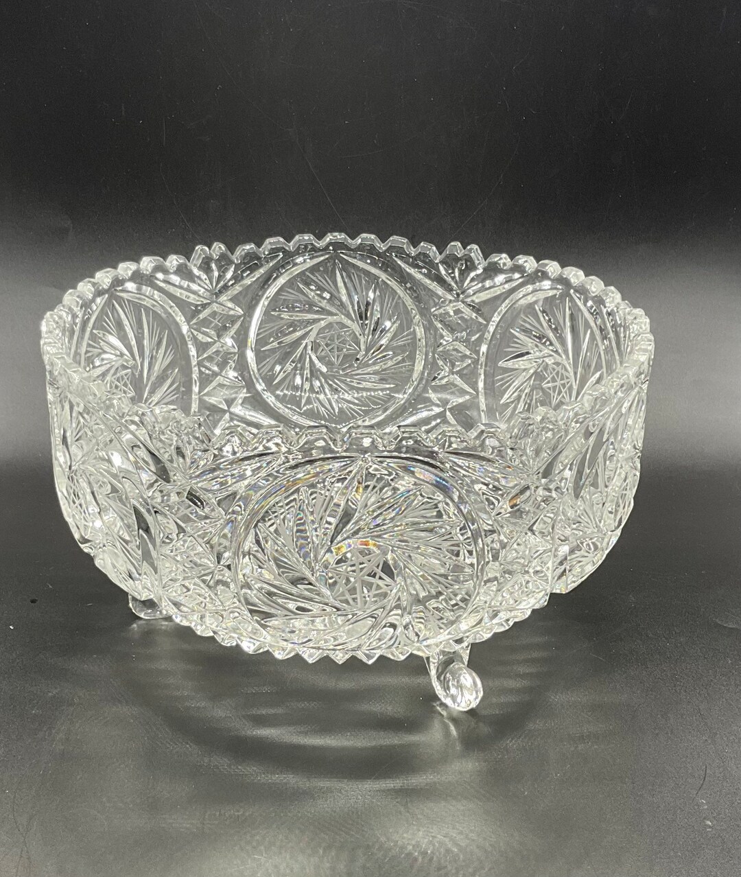 Vintage Lead Crystal Pinwheel,star and Diamond Pattern Footed 8 3/4” D ...