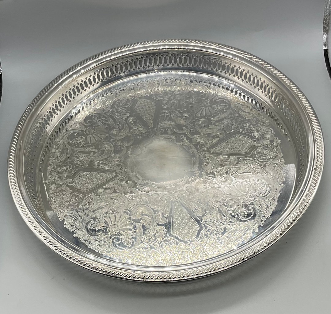 Vintage F.b.rogers Pierced-walled Silver Plated Round Serving Tray - Etsy