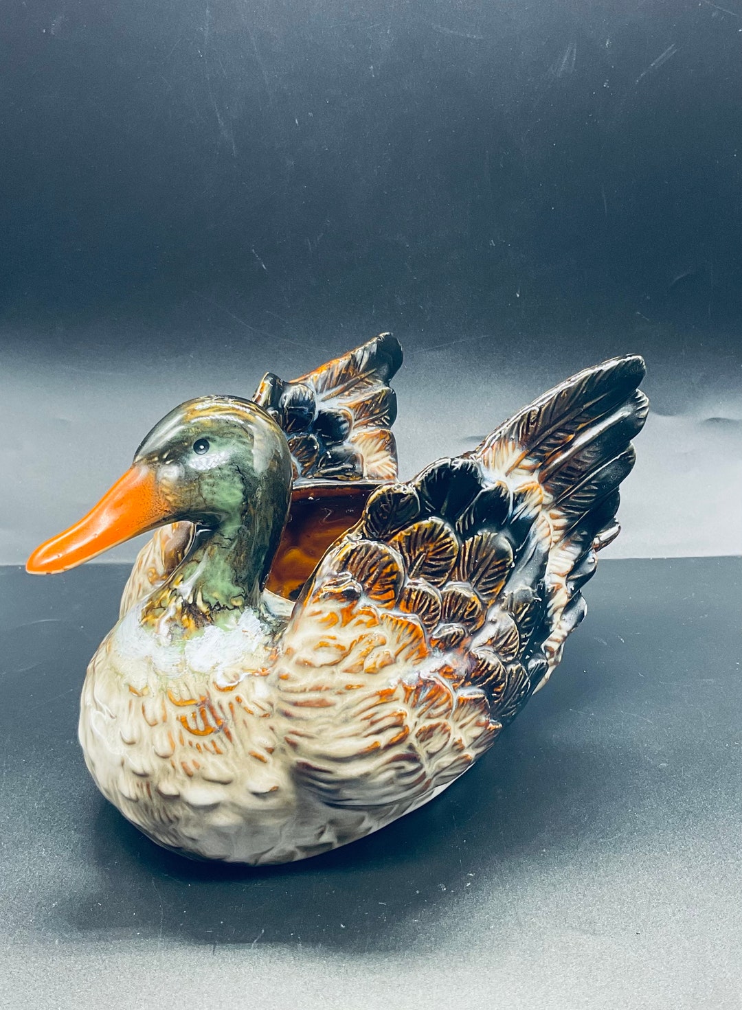 Vintage Glazed Ceramic Duck Planter/ Home Decor - Etsy