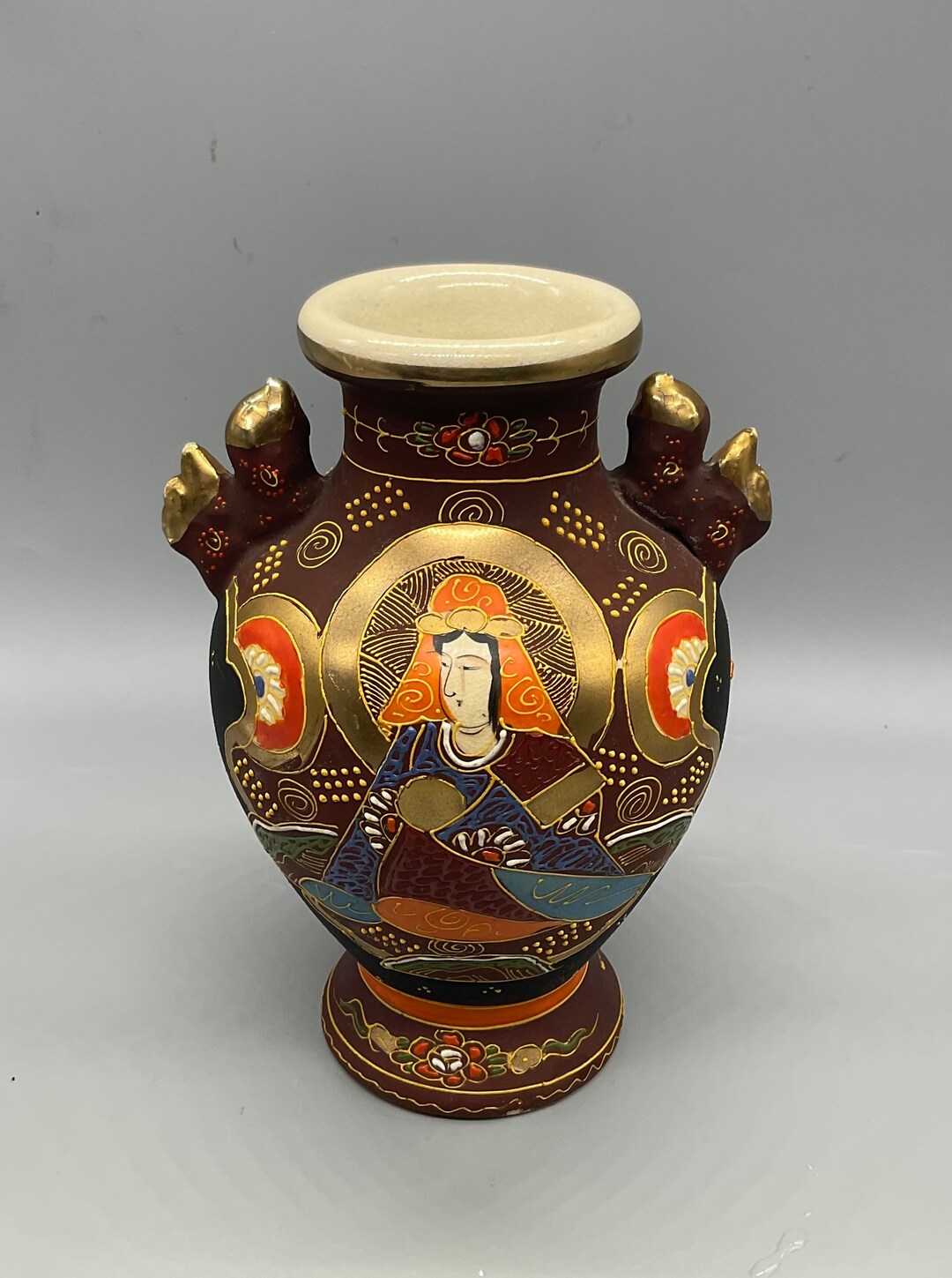 Antique Japanese Hand Painted Satsuma Miyanaga Tozan Vase With Foo Dog ...