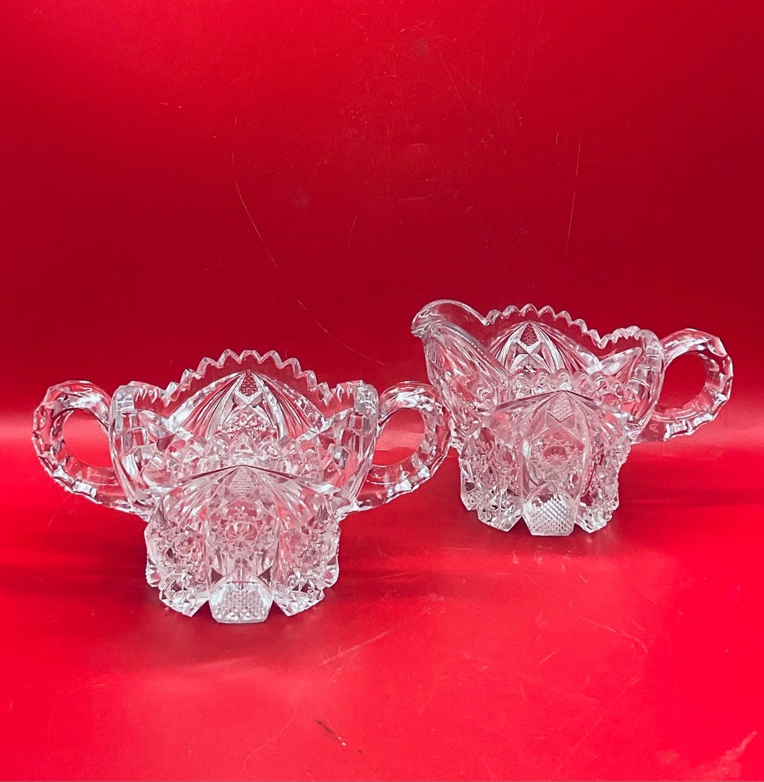Vintage Imperial Pressed Glass Clear Crystal Nucut Pattern Double ...