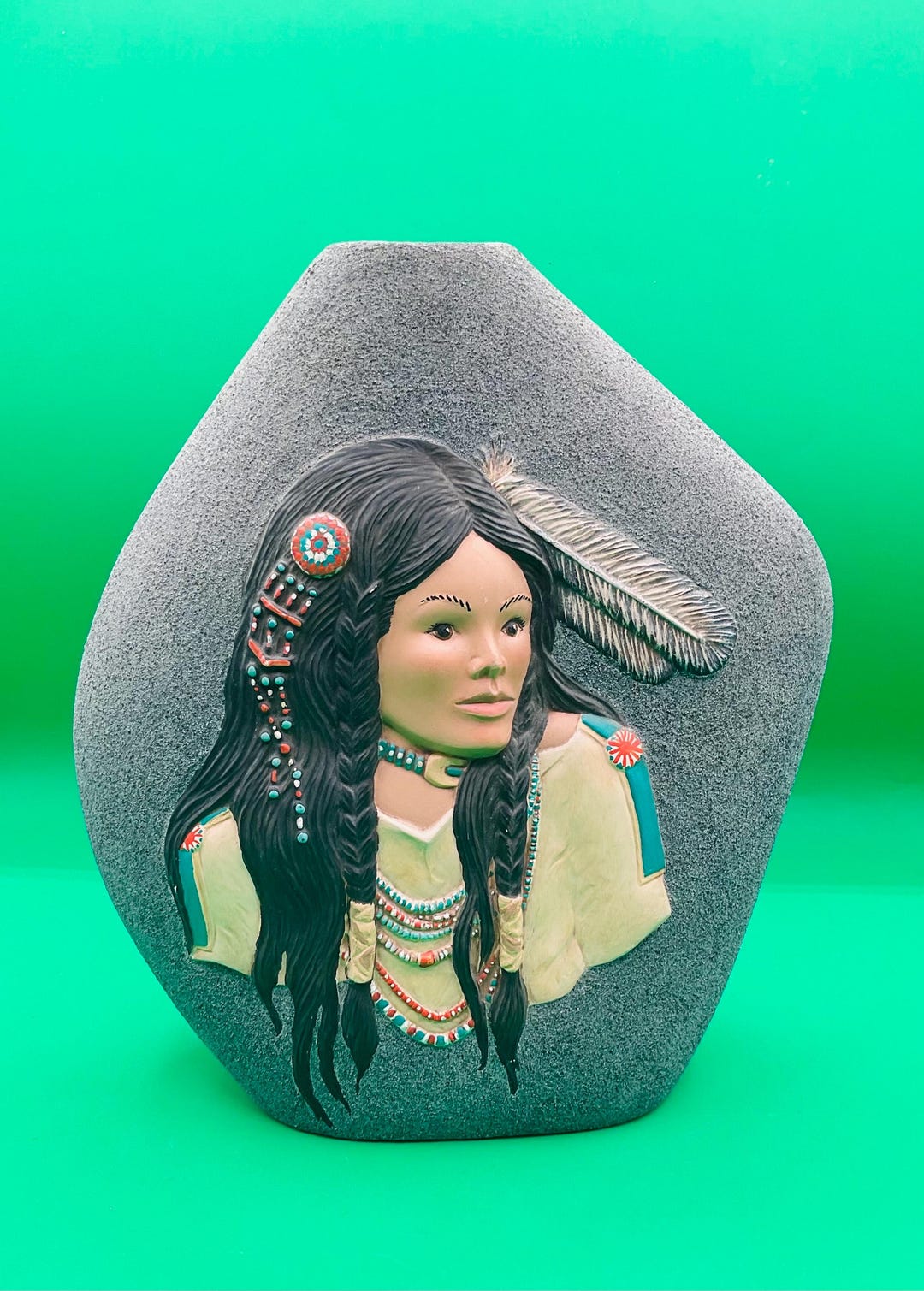 Vintage Ceramic Bisque Native American Indian Woman Flat Vase - Etsy