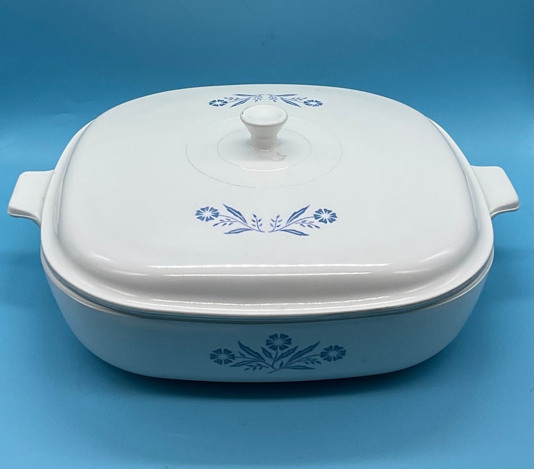 Vintage Corning Pyroceram Blue Cornflower B-14 Square Casserole Dish ...