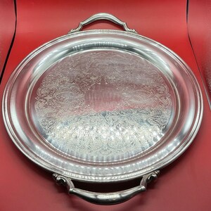 Vintage Oneida Silver Plated Round Serving Tray With Handles - Etsy