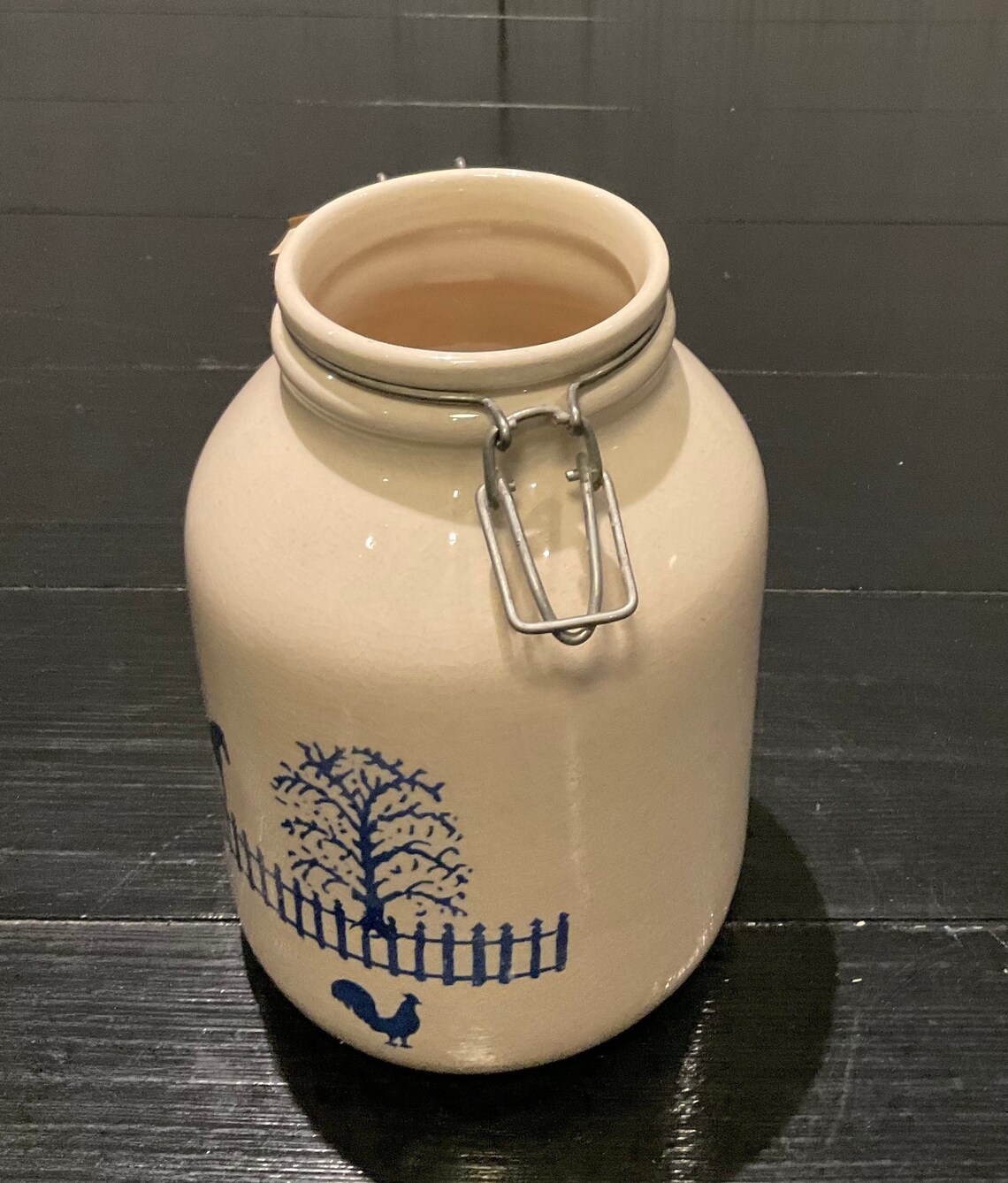 Vintage Glazed Stoneware Crock Canister With Wood Lid and - Etsy