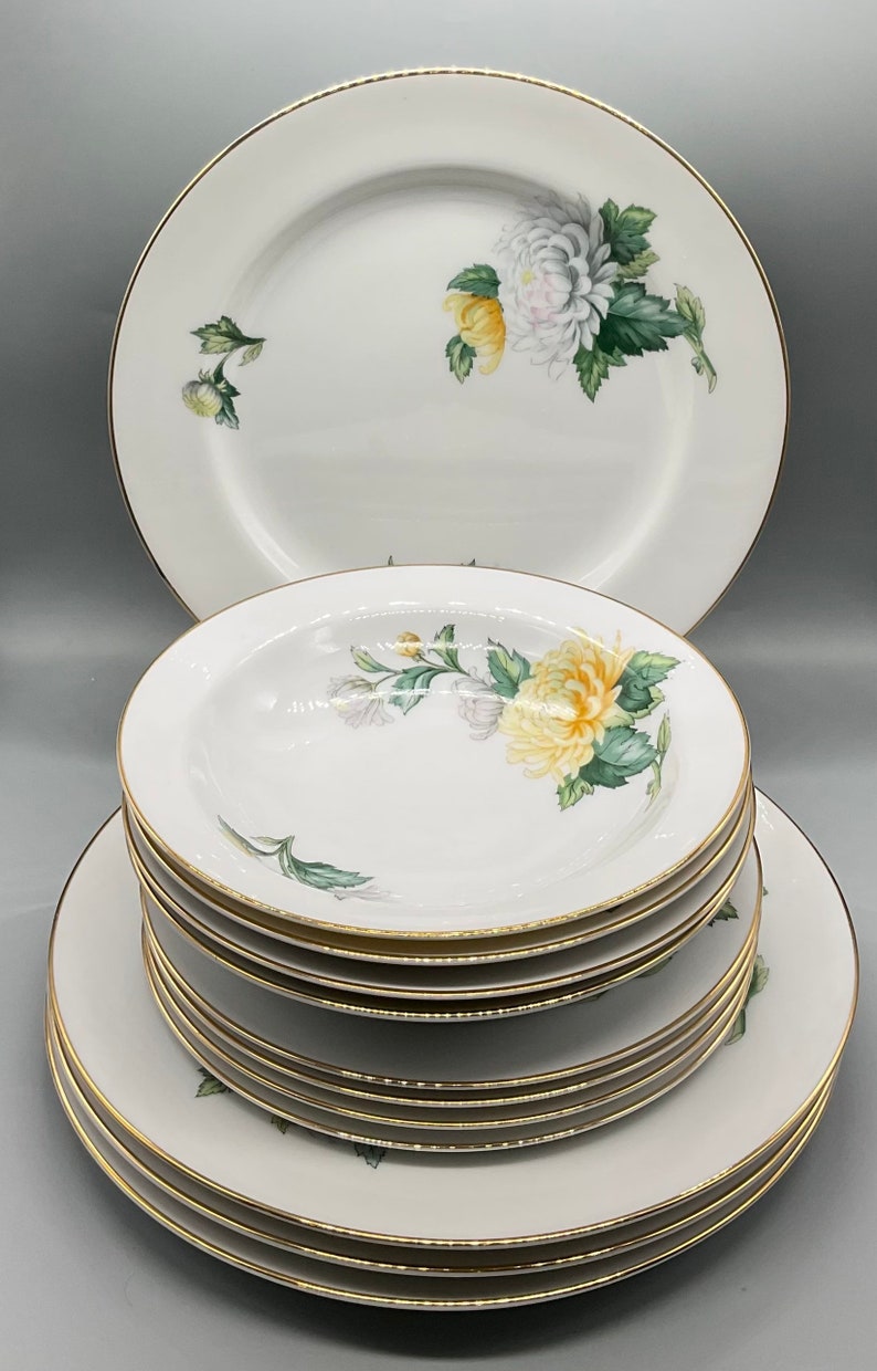 Vintage Sango China Yellow and White Flowers With Gold Rims 3 - Etsy
