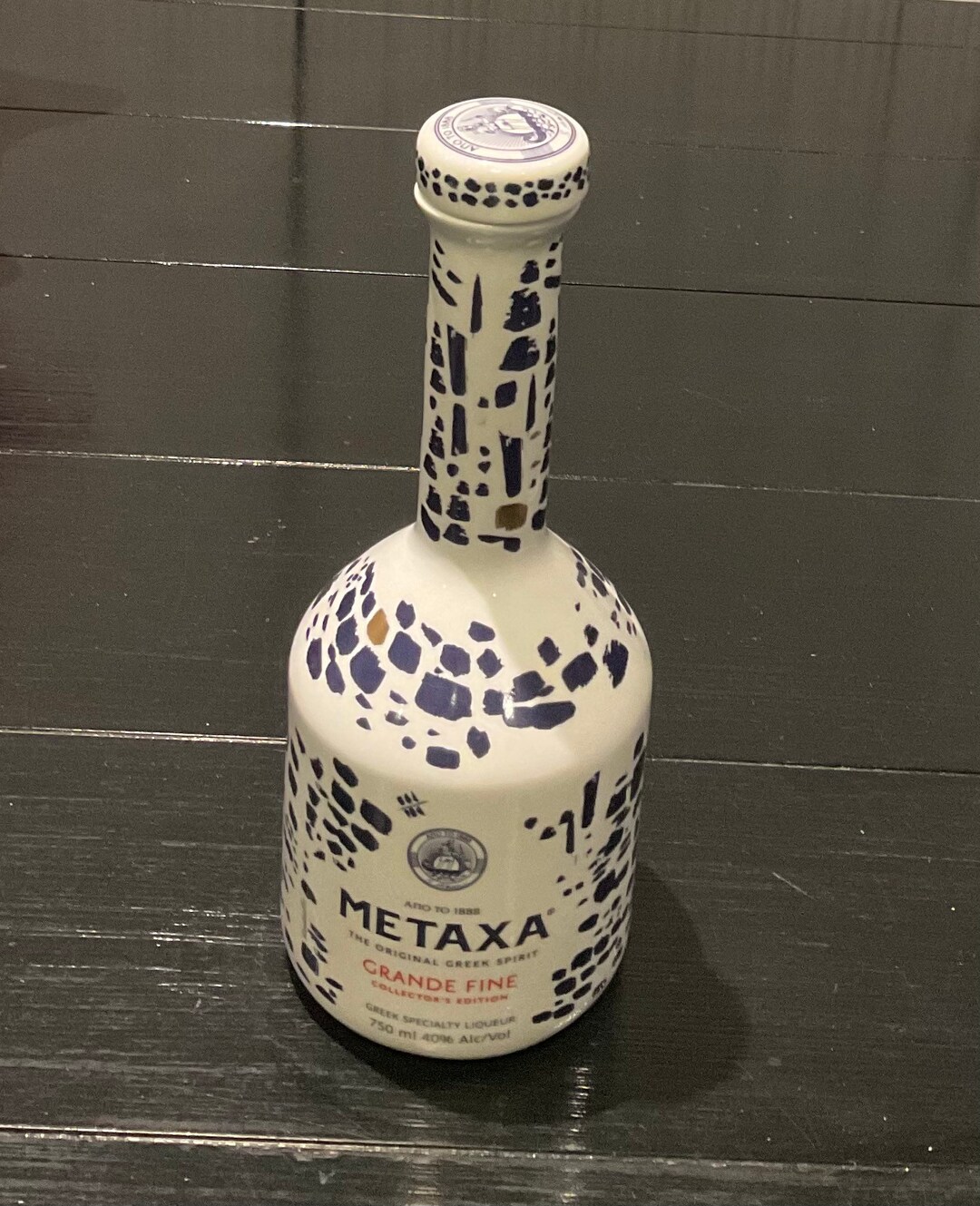 Vintage White and Blue Metaxa Hand Made Porcelain Decorative Decanter ...