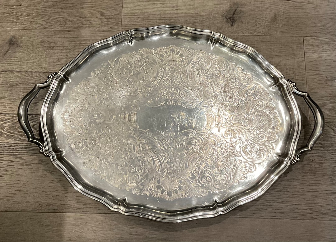 Vintage Oneida USA Large Oval Footed Tray With Handles - Etsy