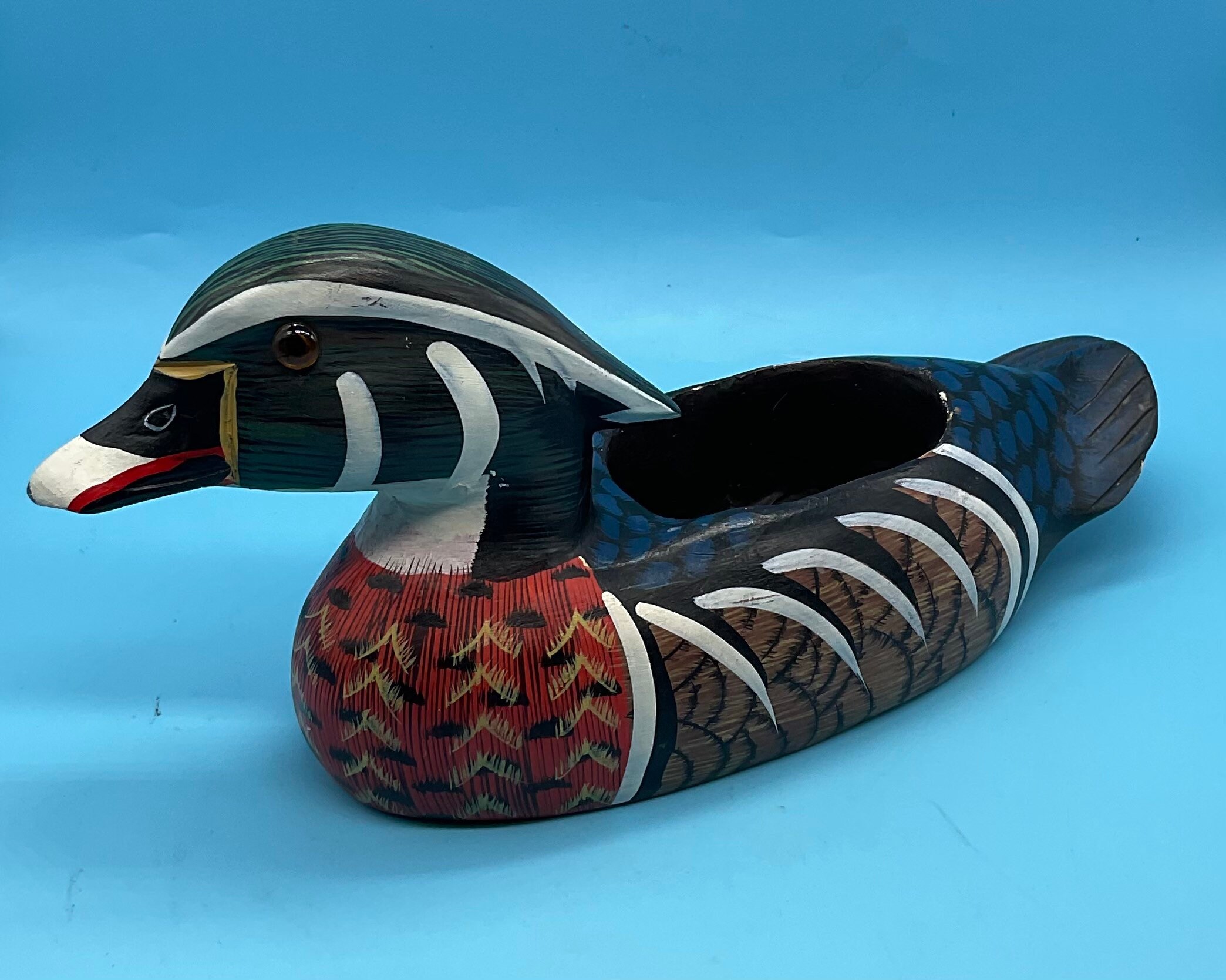 Vintage Carved Wood Hand Painted Duck Decoy Decorative Bowl - Etsy