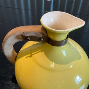 Vintage Beautiful Yellow Ceramic Pitcher With Wood Handle - Etsy