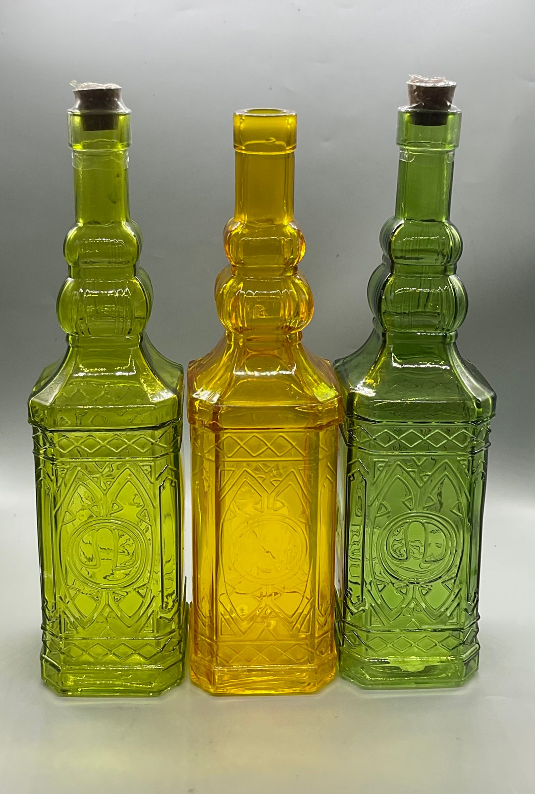 Vintage Greenbrier International Set of 3 Green ,gold and Lime Glass ...
