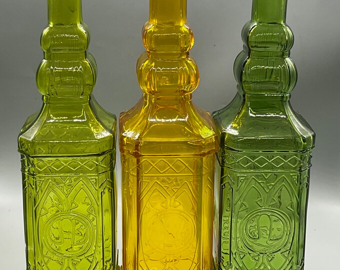 Vintage Greenbrier International Set of 3 Green ,gold and Lime Glass ...