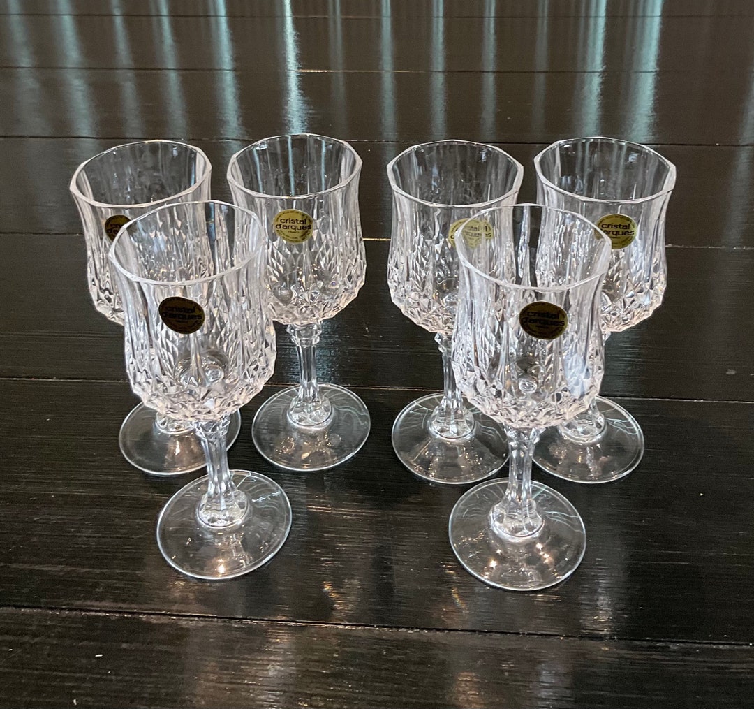 Vintage Cristal Darques France Set of 6 Wine Longchamp Stemglasses 24% ...