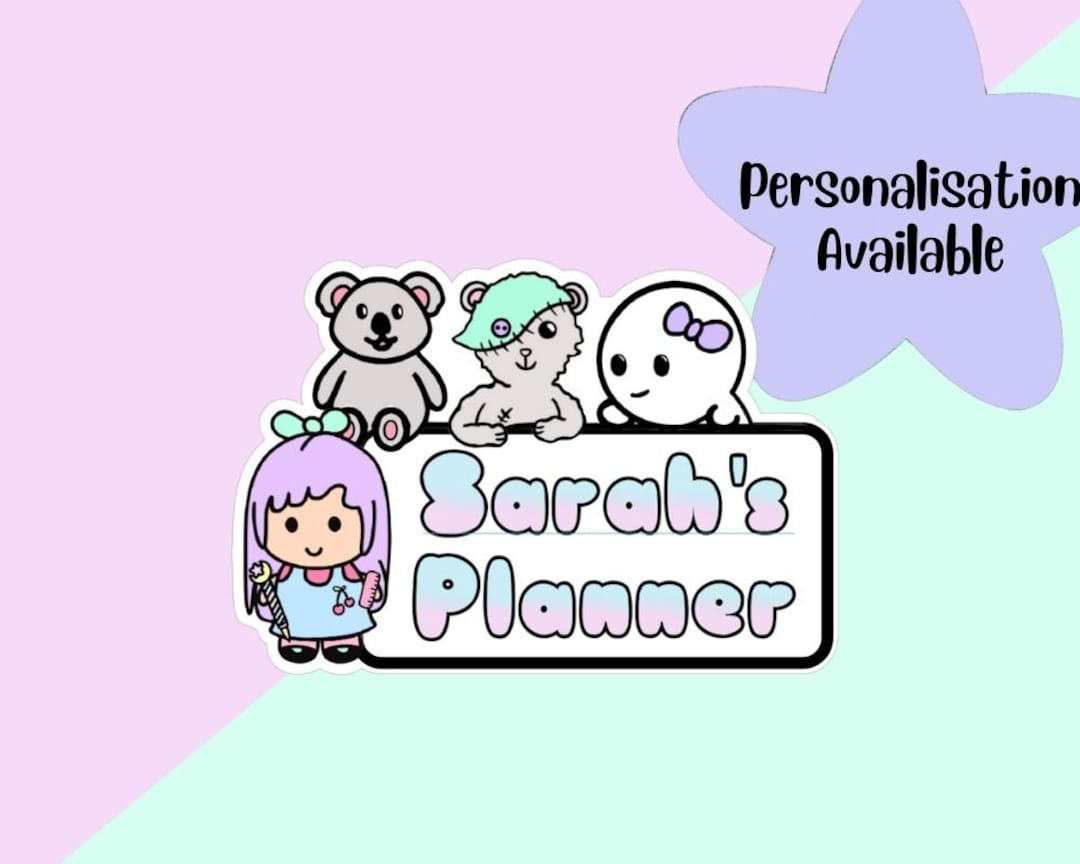 Planner Name Label Personalised Name Sticker Two Pack Name Labels Cute ...