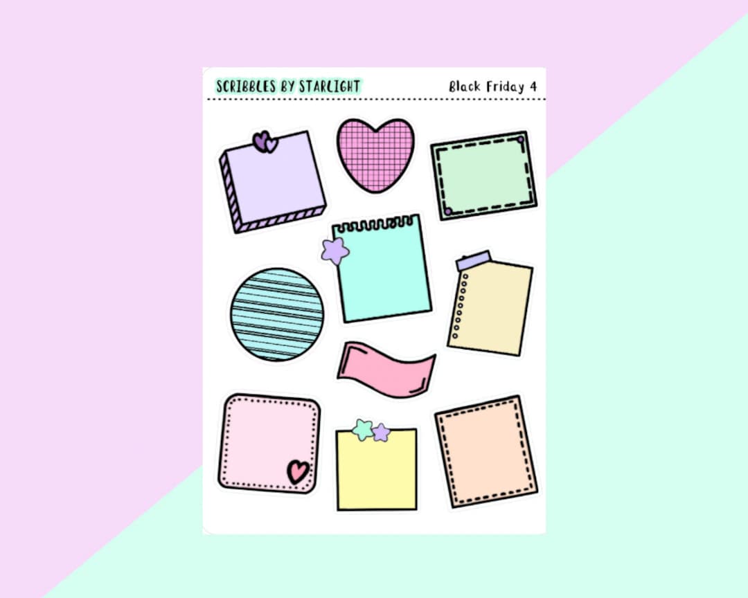 Note Paper Stickers Functional Boxes Doodle Square Notepaper Planner ...