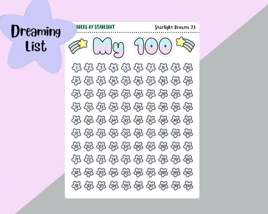 My 100 Planner Stickers Bucket List, Star Number Stickers, Bucket List ...