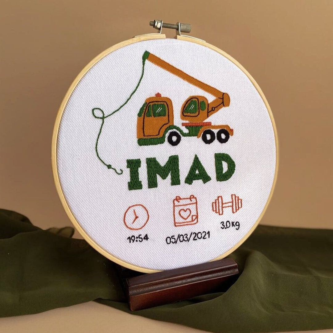 Baby Birth Announcement, Custom Name Embroidery, Truck Embroidery ...
