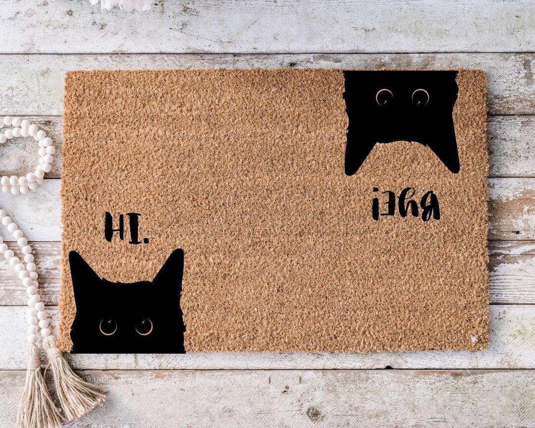 Door Mat Hi Bye Cat, Welcome Door Mat, Housewarming Door Mat, Cat ...