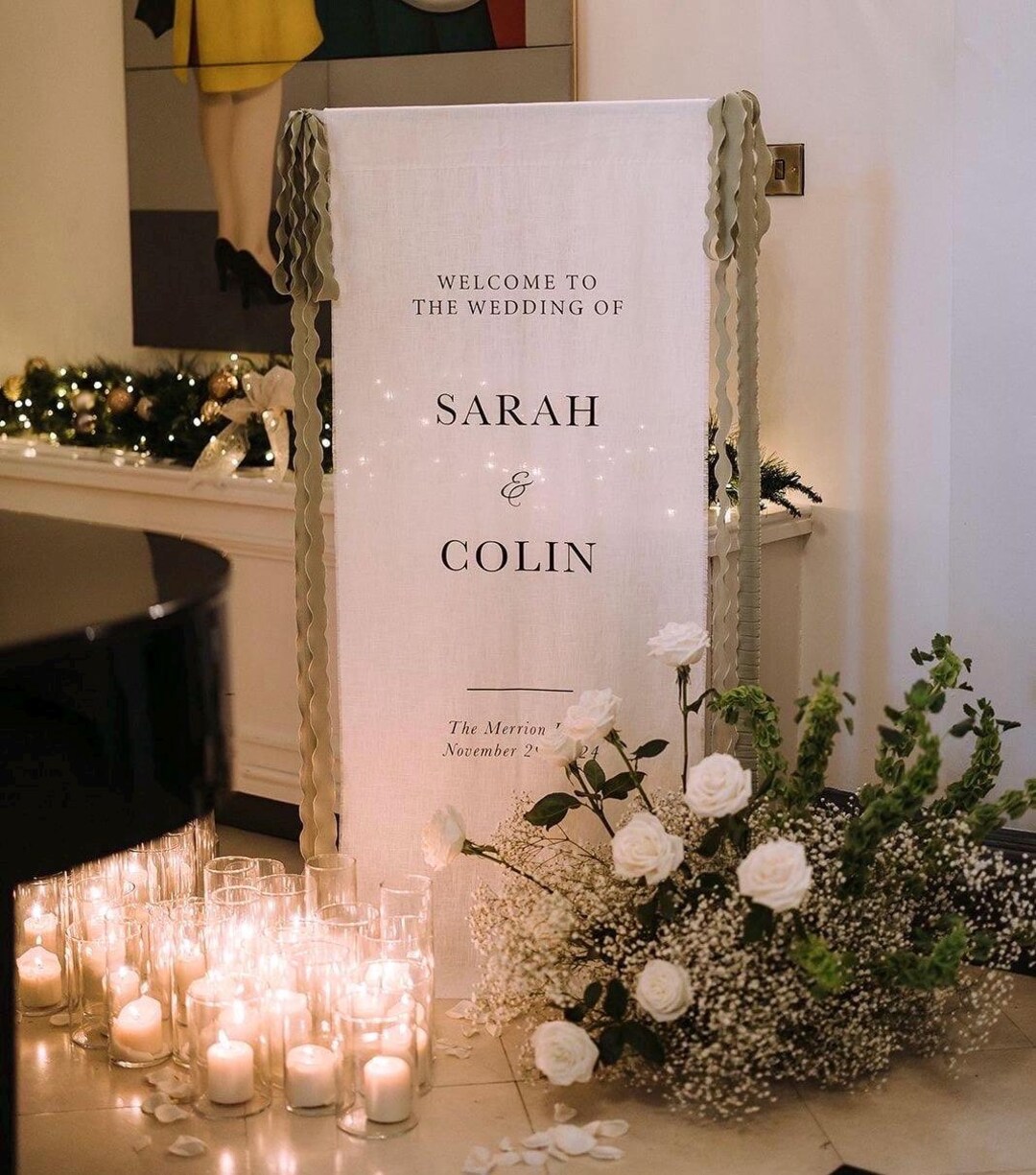 Unique Fabric Wedding Welcome Sign | Modern Linen Drape Wedding Signs ...