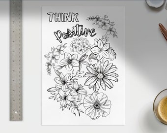 Black & White Think Positive Coloring Page Single Page Digital PDF ...