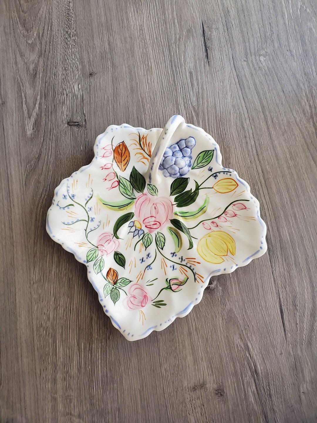 Vintage Blue Ridge China Hand Painted Handled Leaf Dish Southern ...