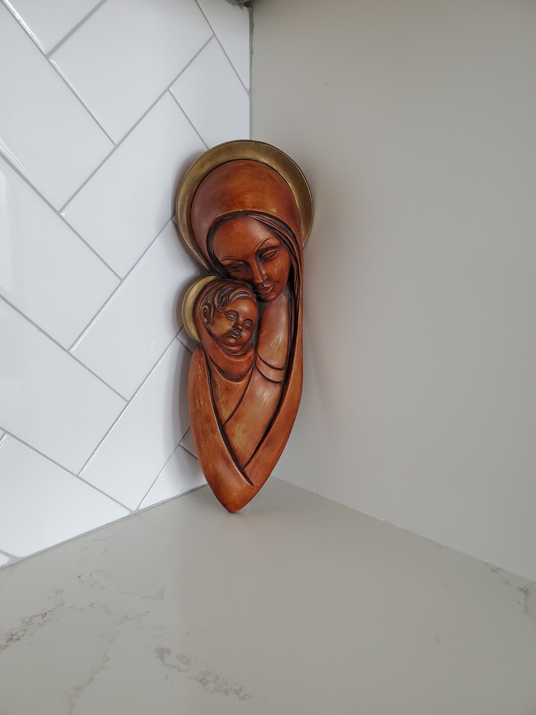 Vintage Goldscheider Achatit 1950's Madonna and Child Wall Plaque ...