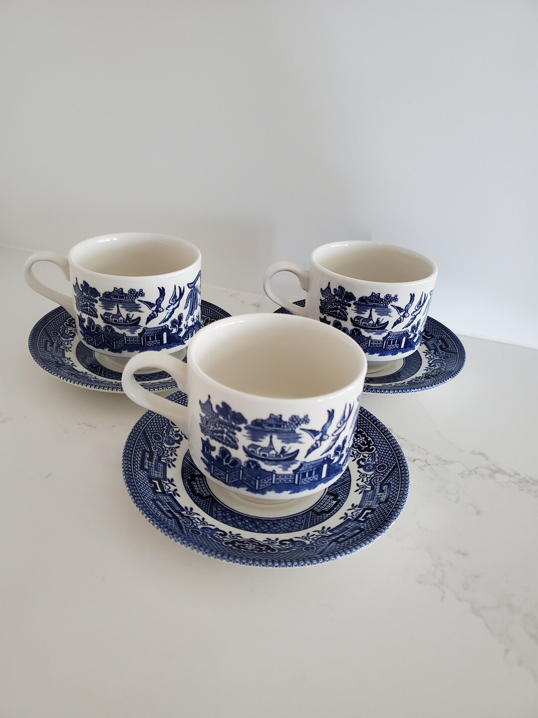Vintage Churchill Blue Willow Cup and Saucer Set of 3 England - Etsy