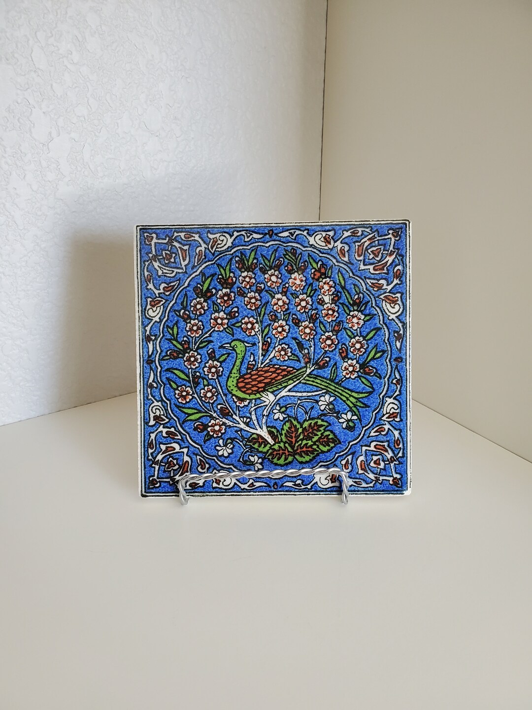 Turkish Kutahya Tek Cini Ceramic Peacock and Floral Tile - Etsy