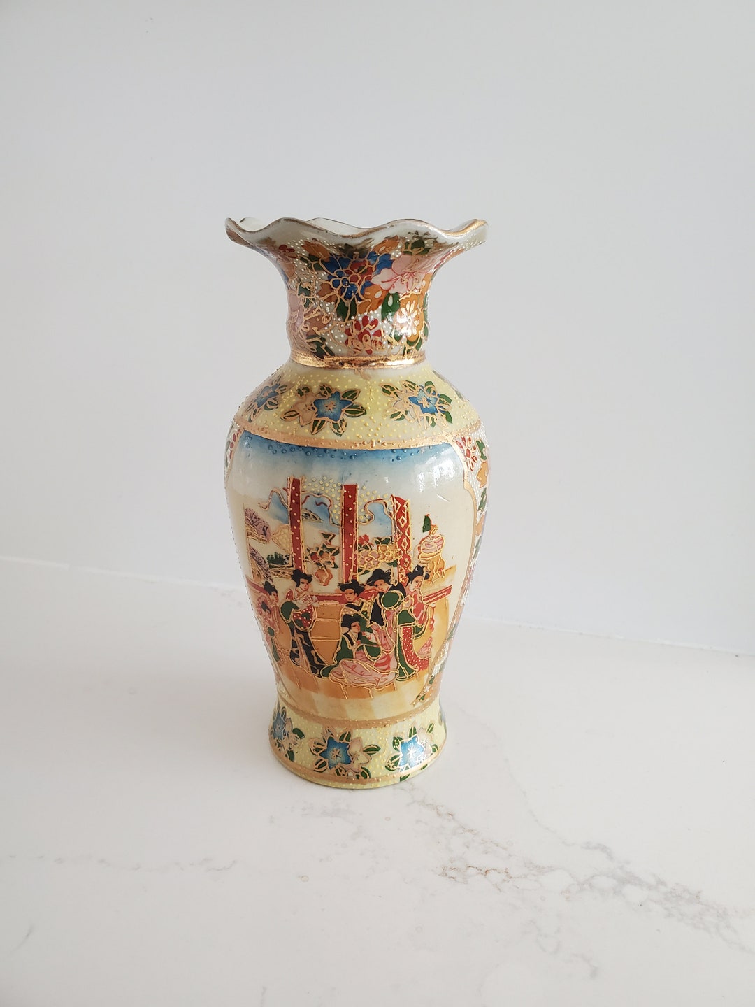 Vintage ? Satsuma Small Hand Painted Geisha/floral Vase With Gold Gilt ...