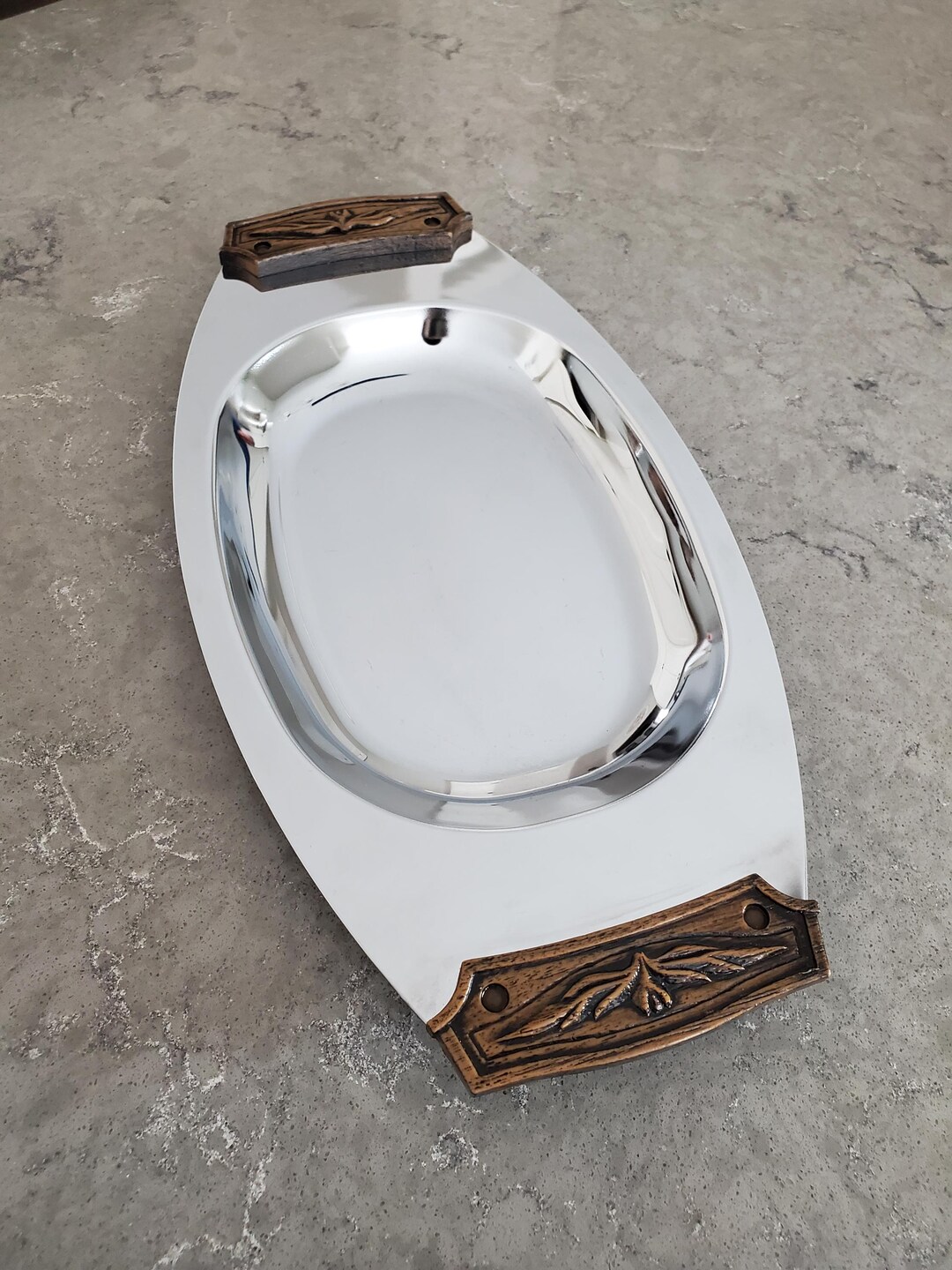 Vintage Kromex Serving Tray With Faux Wooden Handles Made in USA - Etsy