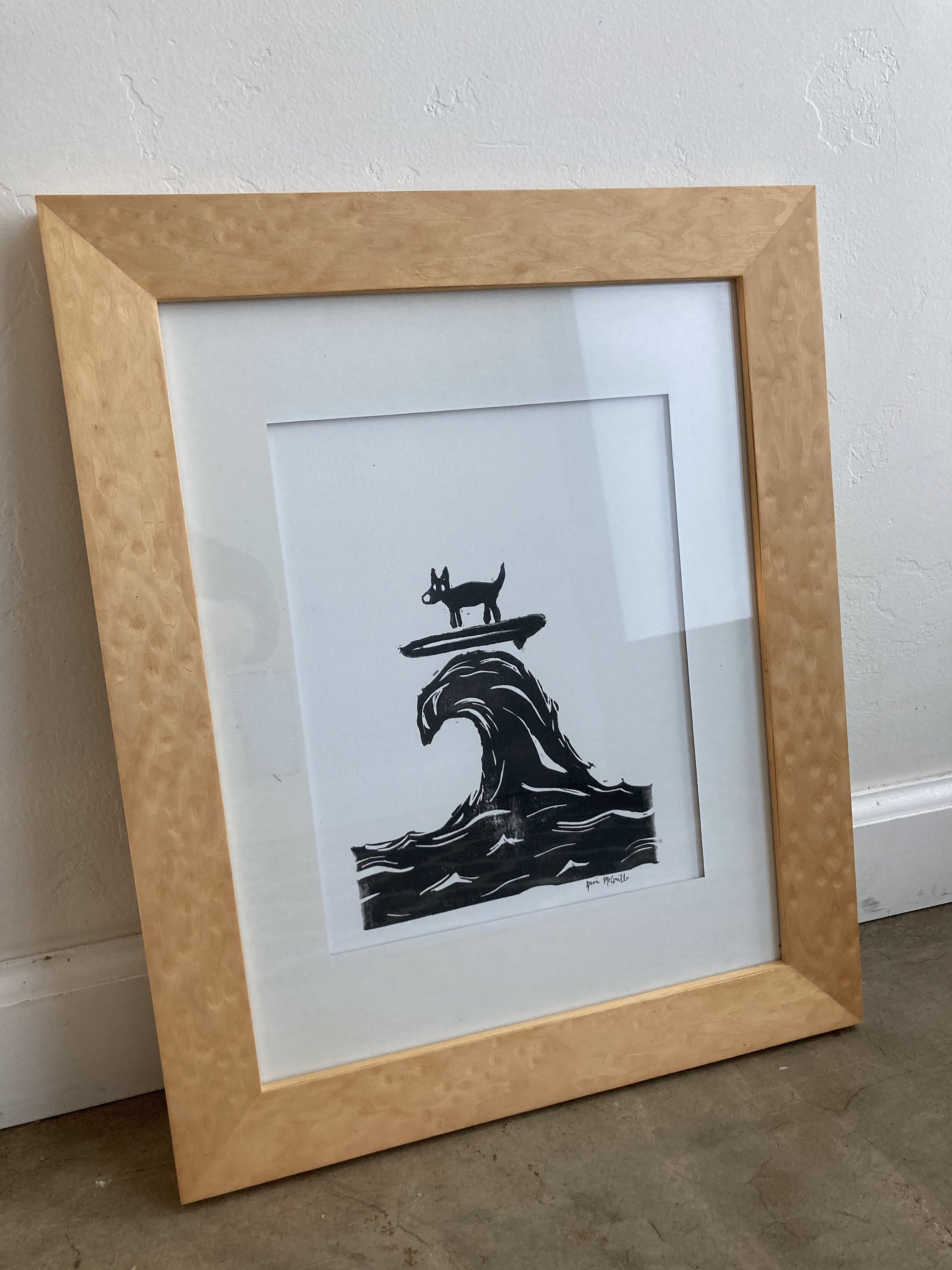 Dog Surfing (black, Standing)- Handmade Linocut Print - Etsy
