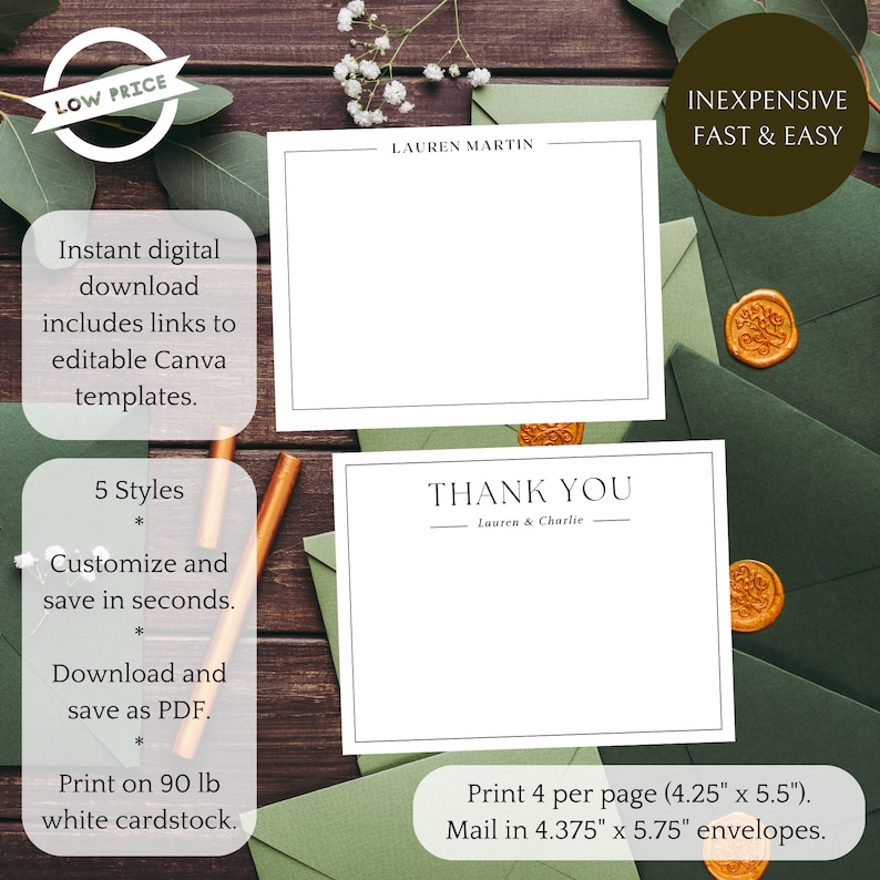 Printable Personalized Stationery Sets Editable Monogrammed Cards DIY ...