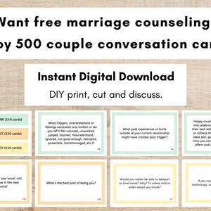 Couples Conversation Cards | 500 Therapy Questions (digital Download ...