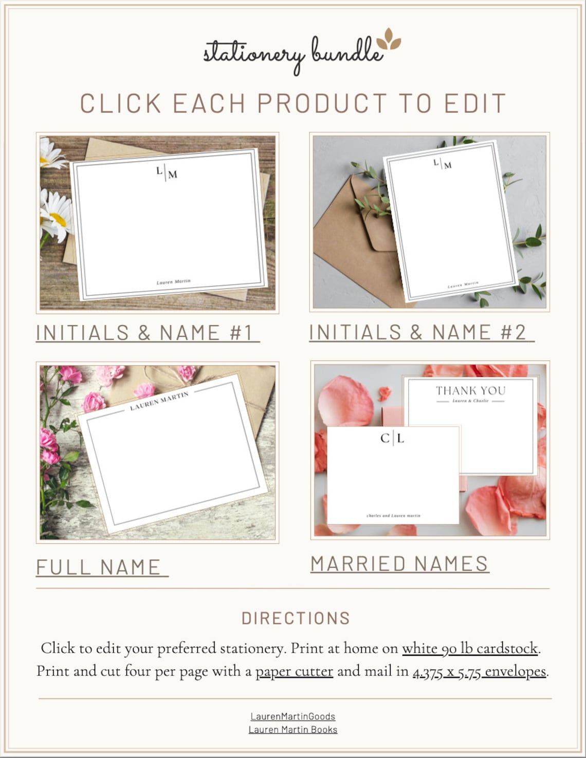 Printable Personalized Stationery Sets Editable Monogrammed Cards DIY ...