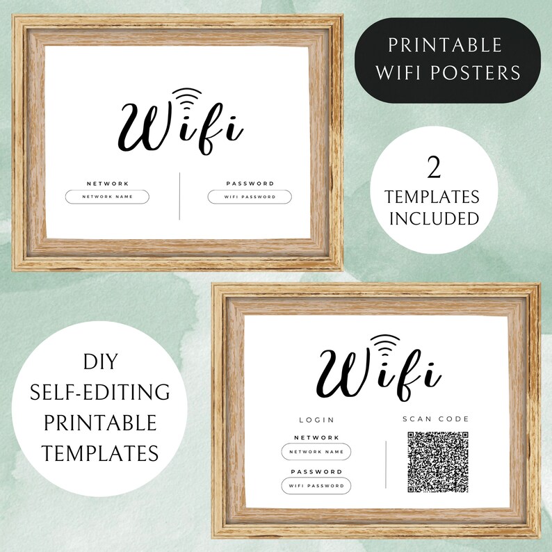 WIFI Sign Printable, Downloadable Poster, Internet Network and Password ...