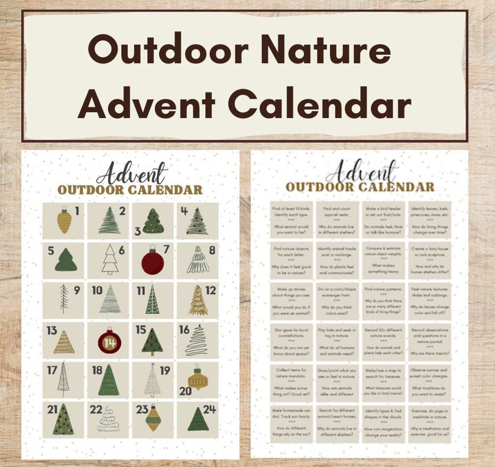 Printable Outdoor Nature Advent Calendar for Kids and Families, DIY ...