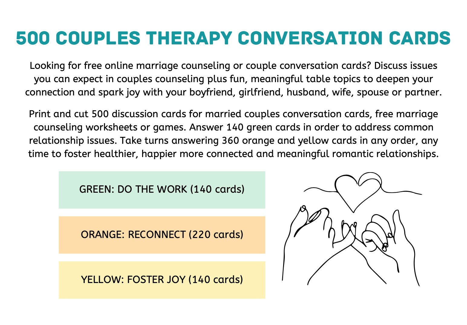 Couples Conversation Cards | 500 Therapy Questions (digital Download ...