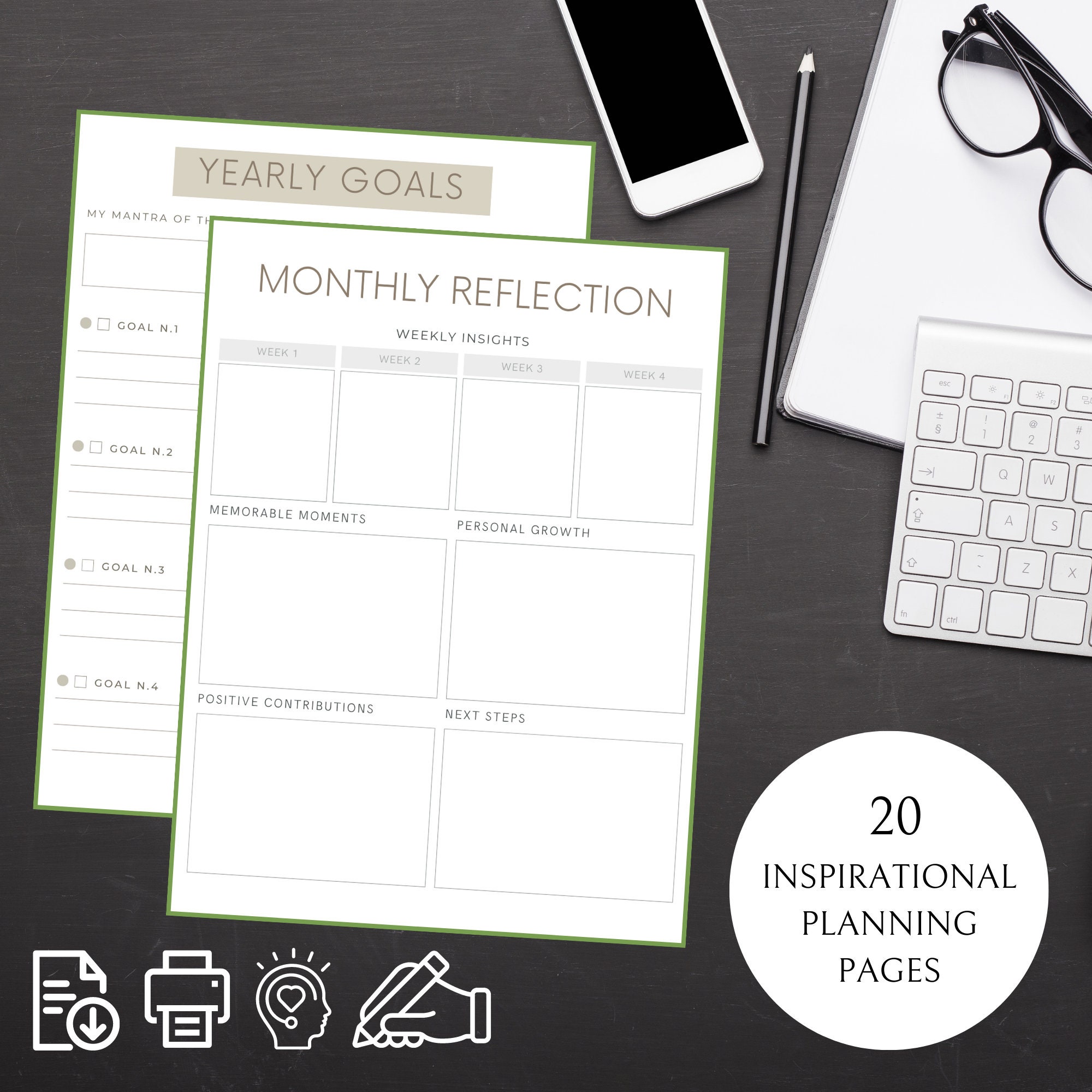 Daily Planner Printable Inspirational Goals Planner Monthly Calendar ...